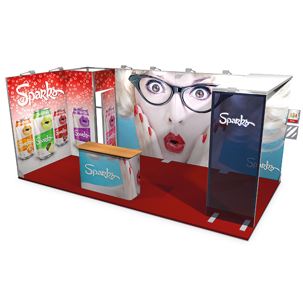 STAND CADRE TEXTILE 18M² AVEC RÉSERVE ET ARCHE – SOLI'EXPO