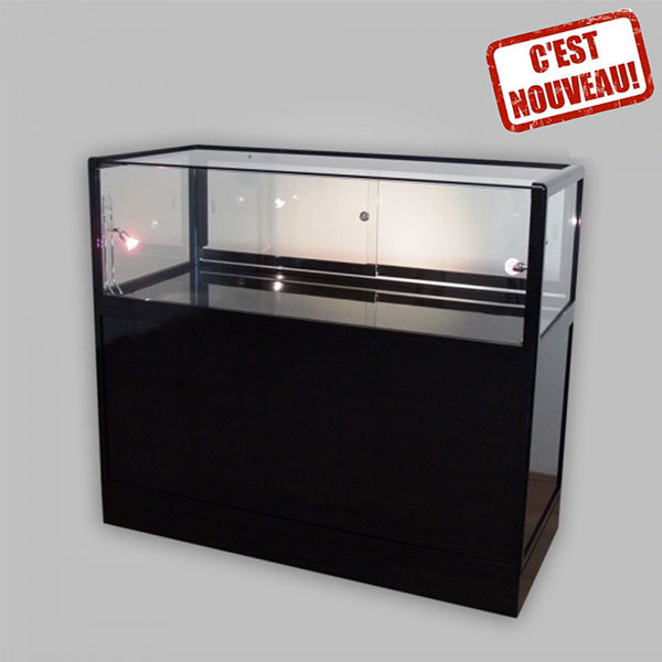 COMPTOIR VITRINE TOP Présentoir-produits-vitrine-noire-verre-stand ...